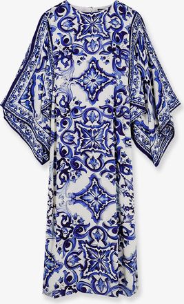 Dolce & Gabbana Stretch silk long dress with Maiolica print - DOLCE & GABBANA - gender_Woman