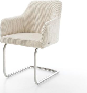 DELIFE Freischwinger Greg-Flex Cord Beige Freischwinger rund Edelstahl Taschenfederkern, Esszimmerstühle