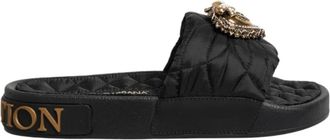 Dolce & Gabbana Femme, Chaussures, Noir, Taille: 35 EU Slides en cuir matelass&eacute; Devotion