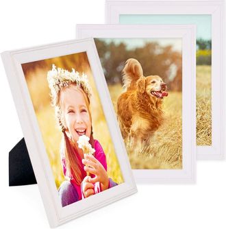Photolini Bilderrahmen 15x20 cm Holz Weiß Landhaus-Stil, 3er Set Holz-Rahmen, Made in Germany, Echtglas, zum Aufhängen & Aufstellen, mit Zubehör - perfekt für F