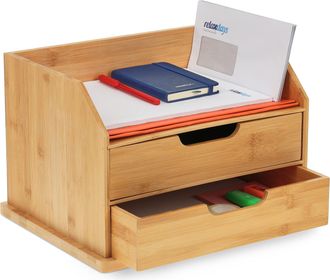 Relaxdays Schreibtisch-Organizer, 2 Schubladen, Büro, Ablage für Briefe & Dokumente, HBT 24 x 36 x 28 cm, Bambus, natur, Farbe - Hellbraun