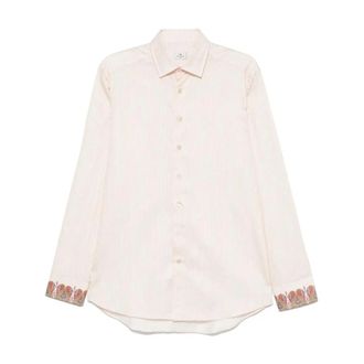 Etro Gestreiftes Baumwollhemd mit Paisleymanschetten - - Shirts - Herren - Wei&szlig; - L