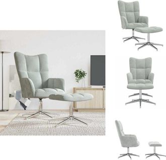 vidaXL Relaxsessel mit Hocker Hellgrau Samt - Samtsessel - Wohnzimmersessel - Bequemesessel - Drehsessel - Grau Sofa