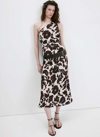 Mango Robe asym&eacute;trique imprim&eacute; fleuri marron - Femme - XXL - MANGO