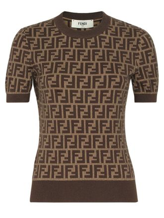 Fendi Womens Cotton Jersey Top Ff Brown Tops