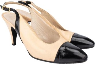 Chanel Hohe Schuhe - Chanel Bicolor Leather Slipback Heels (35 / 35,5) - Gr. ONE_SIZE - in Beige - f&uuml;r Damen
