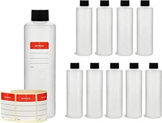 Octopus Bouteilles en Plastique PE-HD 10 x 250 ml Avec Bouchon &agrave; Vis Noir, Rondes et Vides - Dix &Eacute;tiquettes Incluses
