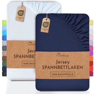 NatureMark Lot de 2 draps-Housses en Jersey, 100% Coton, dans de Nombreuses Tailles et Couleurs, qualit&eacute; de la Marque &Ouml;ko-Tex Standard 100, 90 x 200 cm, 100 x 20