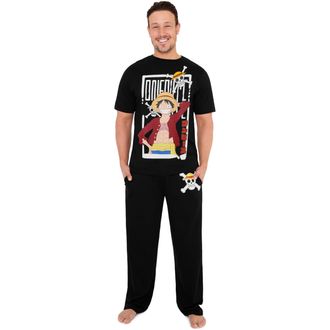 OnePiece Pyjama Herren Schlafanzug Set, Weich & Atmungsaktiv, Anime Ruffy Hausanzug, Geschenke f&uuml;r M&auml;nner & Teenager (3XL, Schwarz)
