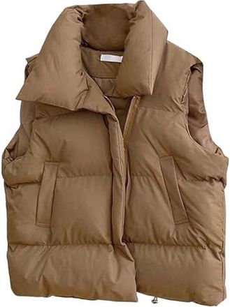 Generic Gilet &agrave; bulles pour femme d&eacute;contract&eacute; sans manches col montant avec cordon de serrage et ourlet, kaki, XL