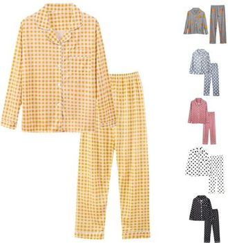 Generic Pyjama boutonn&eacute; pour femme, ensemble de pyjama boutonn&eacute; &agrave; manches longues avec imprim&eacute;, haut classique boutonn&eacute; avec bas ample, tenue confortable, v&ecirc;t