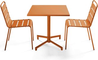 Oviala Palavas Gartenm&ouml;bel-Set, 70 cm und 2 Gartenst&uuml;hle, Metall, Karamell