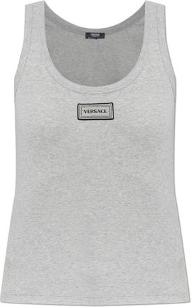 Versace Femme, Tops, Gris, Taille: 38 FR D&eacute;bardeur c&ocirc;tel&eacute; en coton stretch