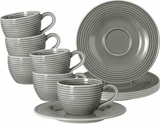 SELTMANN WEIDEN Beat Color Glaze Espresso-Set 12-teilig - Modernes Porzellan mit Rillenrelief in Trendfarben, 6 Espressotassen & Untertassen, Spülmaschinen- & Mikrowe
