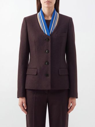 Dries Van Noten Blazer court droit en m&eacute;lange de laine avec col ch&acirc;le