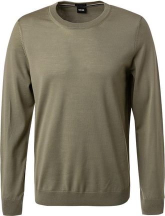 HUGO BOSS Herren Pullover grün Schurwolle unifarben