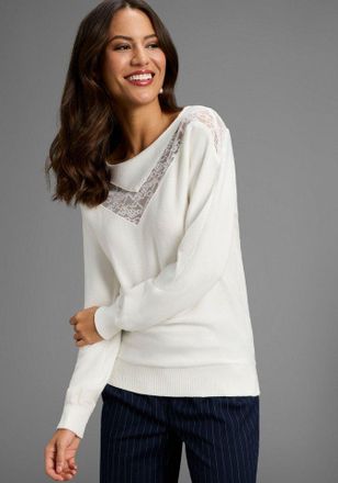 Laura Scott Strickpullover kuscheliger Winterstrick mit femininem Spitzeneinsatz