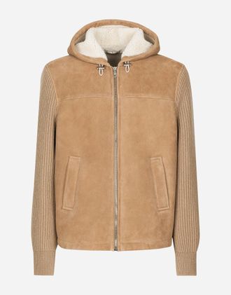 Dolce & Gabbana Jacke Aus Schafleder Mit Kapuze Und Eins&auml;tzen Aus Strick - Mann M&auml;ntel Und Jacken Beige 52