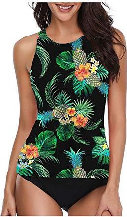 Generic Maillot De Bain Piscine Femme- Ensemble De Deux Maillots De Bain Tankini pour Comprenant Une Pi&egrave;Ce Gainante pour Le Cou Et Le Ventre Et Un Haut Taille