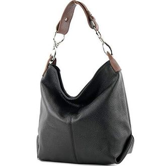 modamoda.de T168 Sac &agrave; bandouli&egrave;re, sac port&eacute; &eacute;paule, en cuir, fabriqu&eacute; en Italie, noir/marron, M
