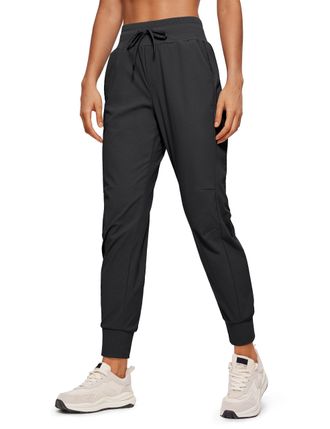 CRZ YOGA Damen Jogginghose Wandern Sporthose Lang Athletic Hohe Taille Jogger Leicht Workout Sporthosen Outdoor Hose mit Taschen - 70cm Tinte grau 44