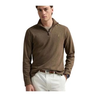 Polo Ralph Lauren Homme, Pulls, Brun, Taille: XL Pull &agrave; Col Zipp&eacute; et Manches Longues