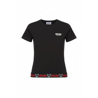 Moschino T-Shirt mit Logo-Elastikbund und Teddy-Patch - - Tops - Damen - Schwarzk - M