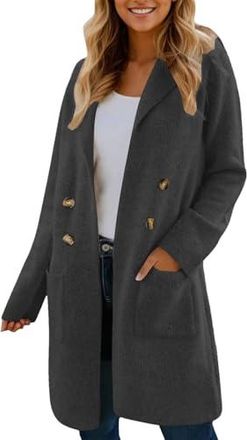 Generic Vestes dhiver pour femmes 2026 pour femmes, trench-coat en laine &eacute;paisse, long &agrave; double boutonnage, veste ouverte sur le devant avec poches, GY3., XXL