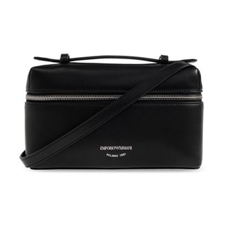 Emporio Armani Kosmetikkoffer aus Nappaleder mit Schulterriemen - - Bags - Damen - Schwarzk - ONE SIZE