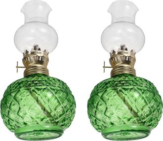 NUOBESTY Vintage &Ouml;llampen aus Glas 2 St&uuml;ck Retro Petroleumlampe mit Klarem Glas Dekorative Kammerlaterne f&uuml;r Drinnen und Drau&szlig;en Stimmungsvolle Tisch Sturmlamp