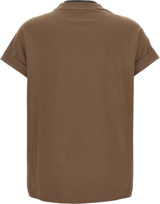 Brunello Cucinelli Monile V-Neck Cotton T-shirt - Taupe