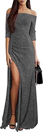 ORANDESIGNE Femme Maxi Robe de Soir&eacute;e Cocktail &Eacute;l&eacute;gante Longue Bustier 3/4 Manches Dress Sexy Slim Fit Robe pour Mariage C&eacute;r&eacute;monie Bal Party B Gris FR 42