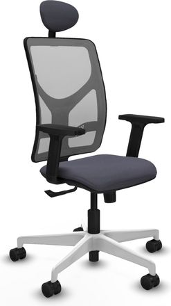 Piqueras y Crespo Stuhl aus Polycarbonat, graues Netzgewebe, mit 2D-Armlehnen, h&ouml;henverstellbarer Lendenwirbelst&uuml;tze und festem Kopfteil, ausgestattet mit 3 Positionen 