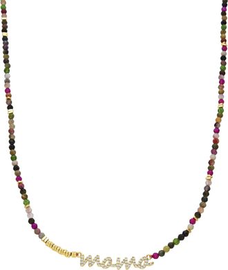 Luxenter Halskette aus 925 Sterlingsilber und mehrfarbigem Turmalin mit 18 Karat Gelbgold - Mama