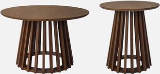 Sweeek Set de 2 Tables Basses Rondes Plateau Effet Bois Noyer et Pieds en Bois de Sapin. Ø40cm et Ø60cm