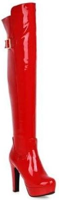 Generic Bottes à Talons Hauts pour Femmes, en Cuir Verni Brillant avec Une Boucle élégante,Rouge,36 EU
