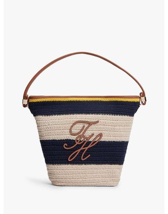 Tommy Hilfiger Gewebte Beuteltasche in Blau mit Logo-Applikation