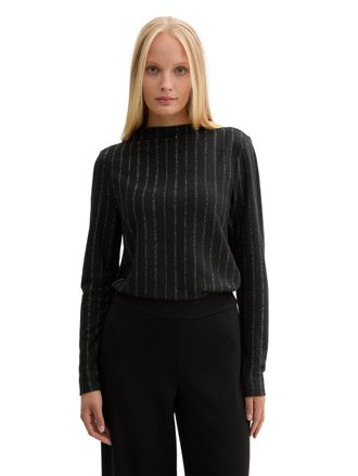 Tom Tailor Damen Longsleeve mit Glitzer-Effekt, 36587 - Black Glitter Stripe, S