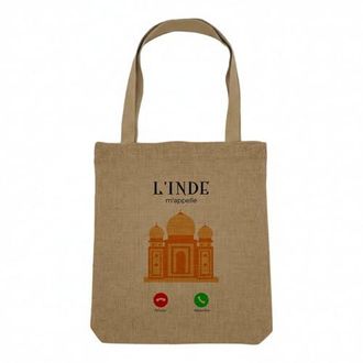 Fabulous Sac Shopping Tote Bag Aspect Lin - LInde MAppelle Taj Mahal Agra Delhi Patrimoine - Sac de Courses Toile Epaisse 360g Beige Naturel Cabas Port&eacute; Epaule