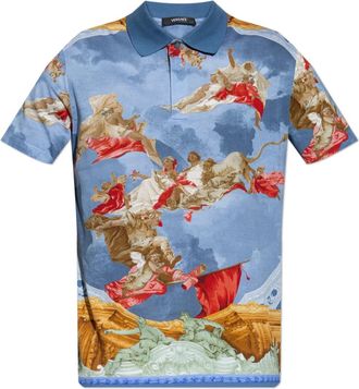 Versace Homme, Tops, Multicolore, Taille: S Polo en Piqu&eacute; de Coton Imprim&eacute;