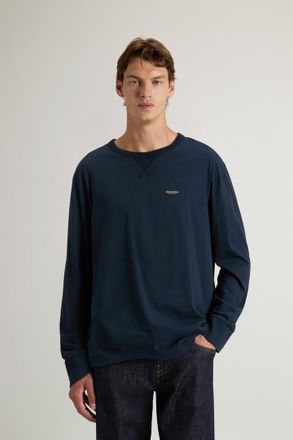 Woolrich Herren Langarm-T-Shirt aus reiner Baumwolle Blau Größe XXL