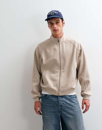 Asos veste textur&eacute;e &agrave; coupe carr&eacute;e d&eacute;contract&eacute;e, col montant, zipp&eacute;e sur toute la longueur, beige clair-Neutre
