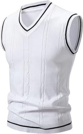 Generic Pull sans manches pour homme, gilet tricoté à col en V, débardeur thermique épais, gilet en tricot coupe ajustée, couleur unie, pull sans manches, dou