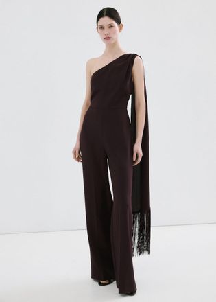 Mango Top asym&eacute;trique fular &agrave; franges chocolat - Femme - XS - MANGO