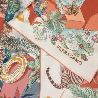 Ferragamo Womens Silk Scarf Jungle Party Multicolour Scarfs