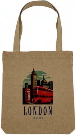 Fabulous Sac Shopping Tote Bag Aspect Lin - London England Illustration Londres Angleterre Big Ben Westminster - Sac de Courses Toile Epaisse 360g Beige Nature