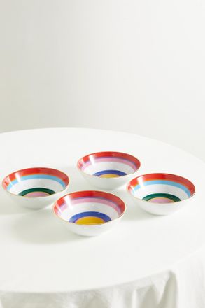 La DoubleJ Set Aus Vier Porzellanschüsseln Mit Vergoldeten Details - Rot