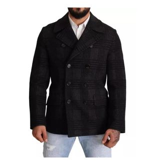 Dolce & Gabbana Schwarze karierte Woll-Trenchcoat-Jacke - - Jackets - Herren - Schwarzk - XL