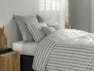 Heckett & Lane ZO Home Satin Bettw&auml;sche Banda DI LINO, 100% Baumwolle, Verschiedene Gr&ouml;&Atilde;Yen, Dove Grey, Gr&ouml;&Atilde;Ye:135x200 cm + 80x80 cm