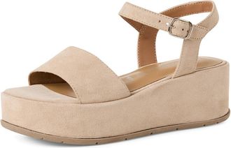Tamaris Damen Plateau Sandalen Leder Keilabsatz Sommer; IVORY SUEDE/beige; 41 EU